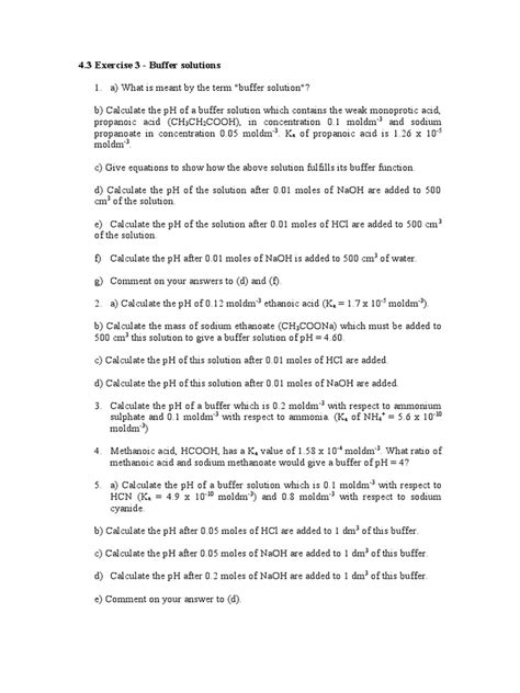 43 Exercise 3 Buffer Solutions Download Free Pdf Ph Buffer