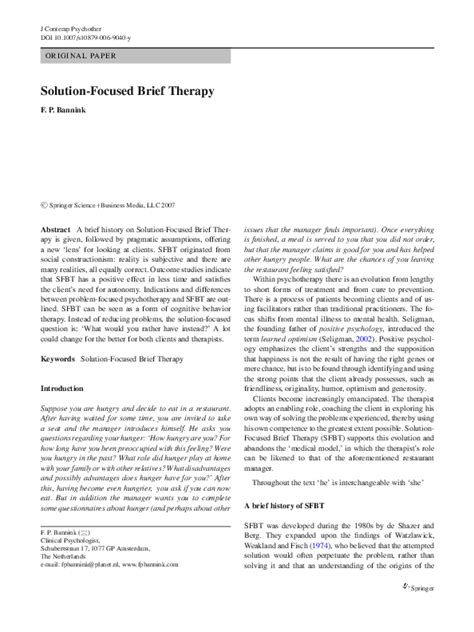 Pdf Solution Focused Brief Therapy
