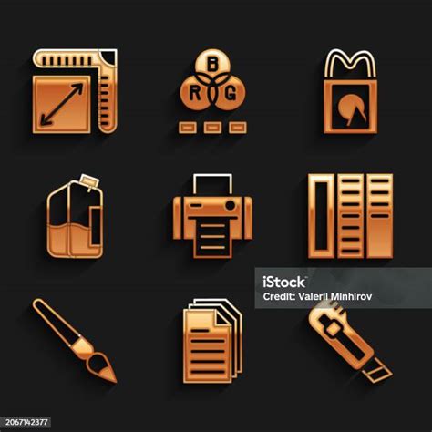 프린터 파일 문서 문구용 칼 브로셔 페인트 브러시 잉크병 종이 쇼핑백 및 크기 아이콘을 설정합니다 벡터 Cmyk에 대한 스톡 벡터 아트 및 기타 이미지 Istock