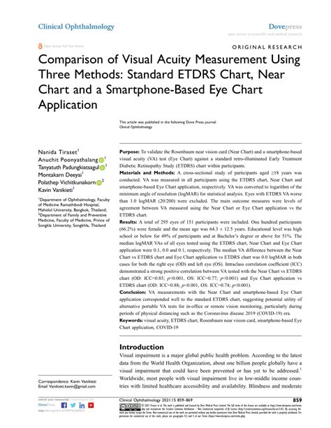 Pdf Comparison Of Visual Acuity Measurement Using Three Methods Standard Etdrs Chart Near