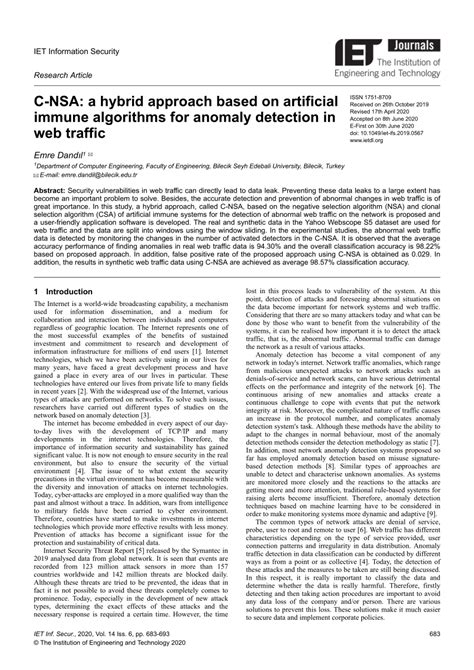 C Nsa A Hybrid Approach Based On Articial Immune Algorithms For Anomaly Detection In Web Traffic