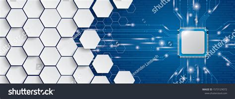 Microchip Processor Banner Hexagon Structure Background Stock Vector Royalty Free 1573129072