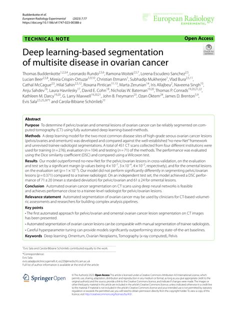 Pdf Deep Learning Based Segmentation Of Multisite Disease In Ovarian Cancer