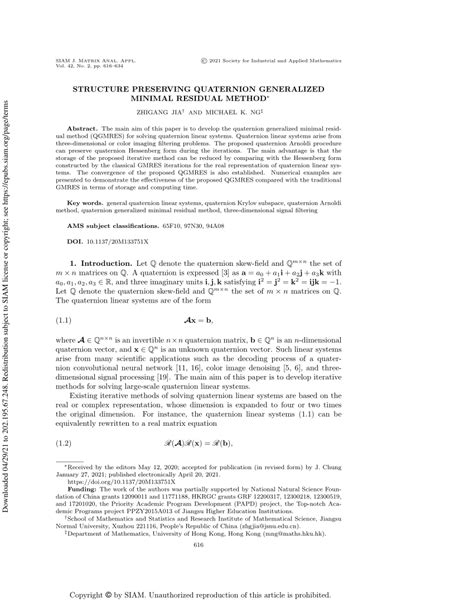pdf structure preserving quaternion generalized minimal residual method