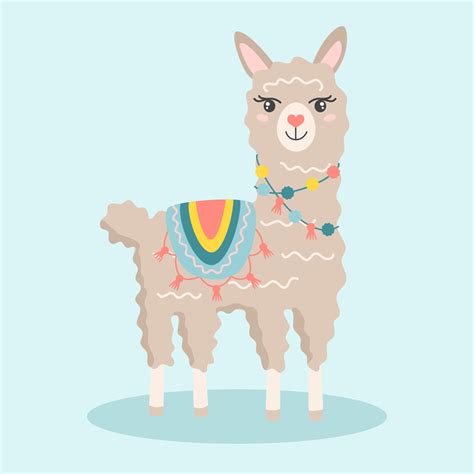 Cute Cartoon Llama Wearing Knitted Blanket Vector Illustration