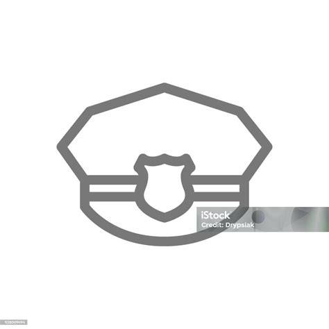 간단한 경찰 모자 라인 아이콘입니다 기호와 기호 벡터 일러스트 레이 션 디자인 흰색 배경에 고립 개념에 대한 스톡 벡터 아트 및