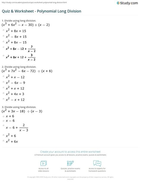 Polynomial Long Division Worksheet With Answers Long Division Worksheets