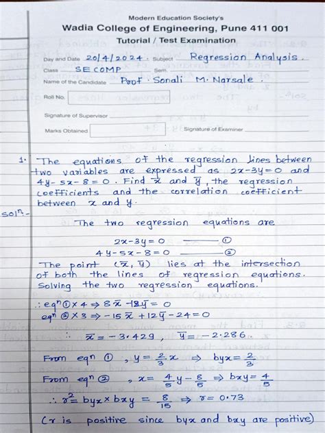 M3 Unit 3 Statistics Notes Topic Regression Lines Pdf