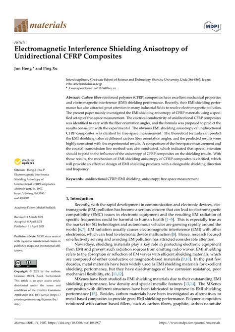 Electromagnetic Interference Shielding Anisotropy Of Unidirectional Cfrp Composites Docslib