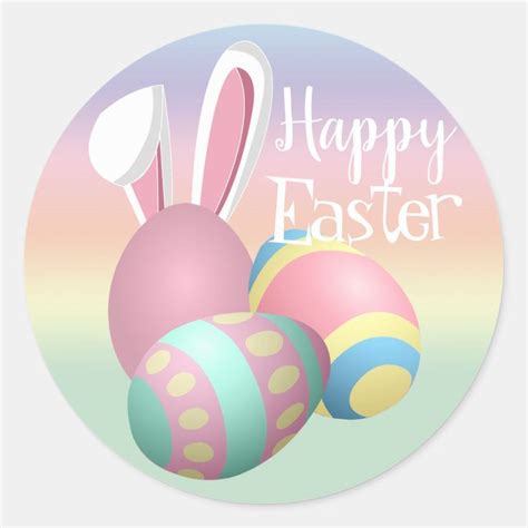Colorful Pastel Bunny Ears Happy Easter Classic Round Sticker Zazzle Happy Easter Happy