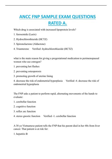 ANCC FNP SAMPLE EXAM QUESTIONS RATED A ANCC FNP Stuvia US