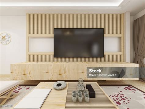 3d 렌더링 따뜻한 일본식 거실 디자인 모든 단단한 목재 가구 Tv 및 기타 가전 제품 0명에 대한 스톡 사진 및 기타 이미지 Istock