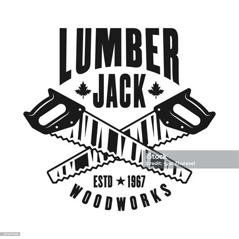 흰색 배경에 고립 된 빈티지 흑백 스타일의 두 개의 교차 톱 목재 잭 벡터 엠블럼 가을에 대한 스톡 벡터 아트 및 기타 이미지