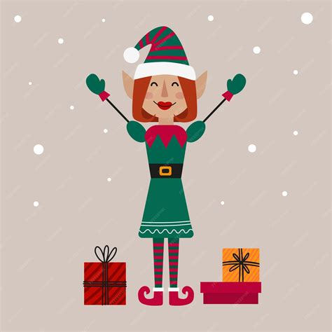 그림에서 크리스마스 동화 캐릭터 엘프 소녀 프리미엄 벡터