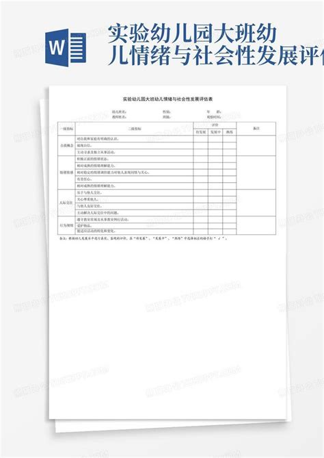 实验幼儿园大班幼儿情绪与社会性发展评估表 Word模板下载 编号qbzwzbxb 熊猫办公