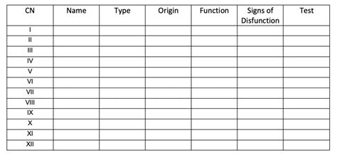 Cranial Nerves Chart Diagram Quizlet
