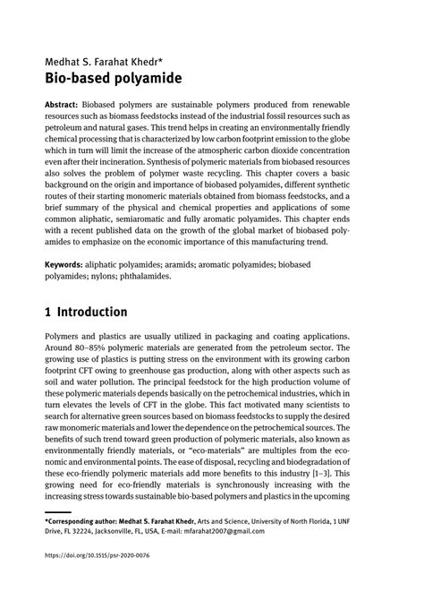 Pdf Bio Based Polyamide