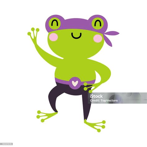 녹색 개구리 슈퍼 히어로 옷을 입고 마스크 흔들리는 발 벡터 일러스트 개구리에 대한 스톡 벡터 아트 및 기타 이미지 개구리
