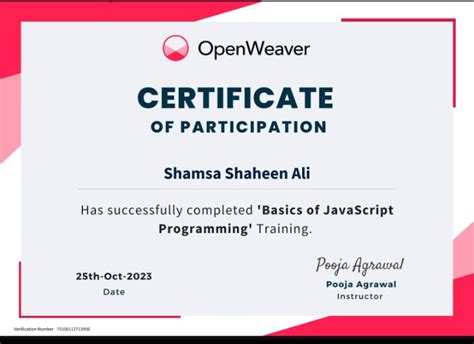 Shamsa Shaheen Ali On Linkedin Javascript Certification Openwaver Webdevelopment