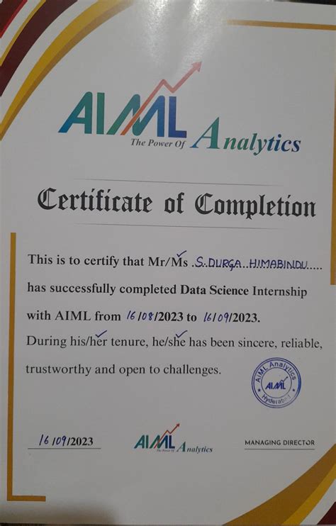 Siddabatthula Durga Himabindu On Linkedin Data Science Internship Certificate Of Completion