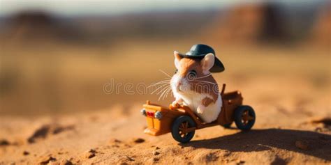 A Toy Mouse Riding A Toy Car In The Sand Generative Ai Image Stock