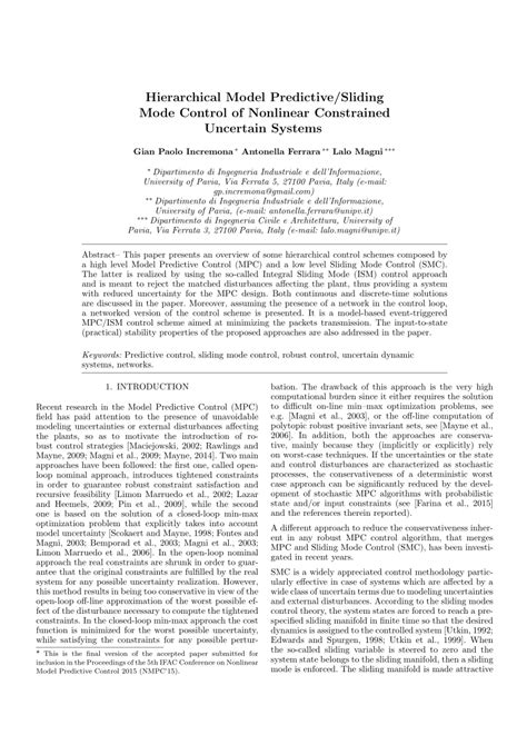Pdf Hierarchical Model Predictive Sliding Mode Control Of Nonlinear Constrained Uncertain Systems