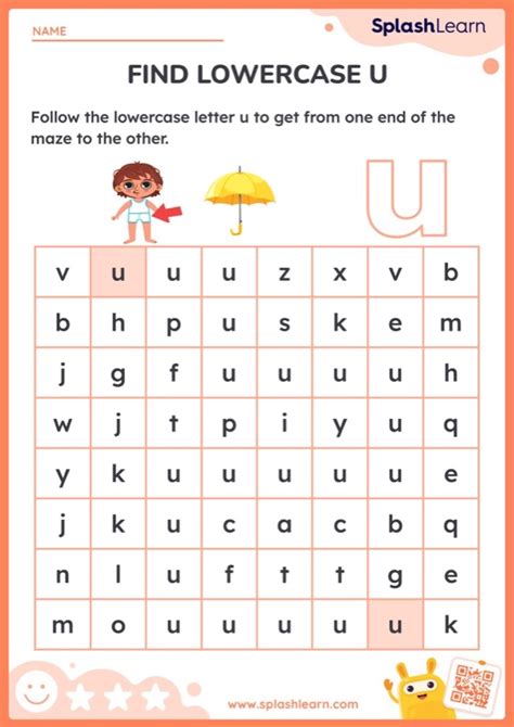 Lowercase Letter U Maze Worksheet