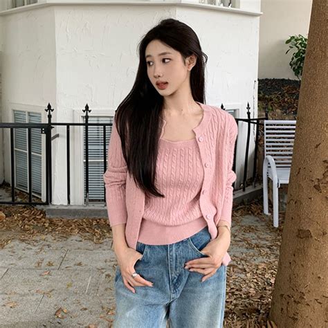 포스티 가디건세트트위스트 베이직 니트 가디건니트 이너 나시 투피스 세트 Ag116039e