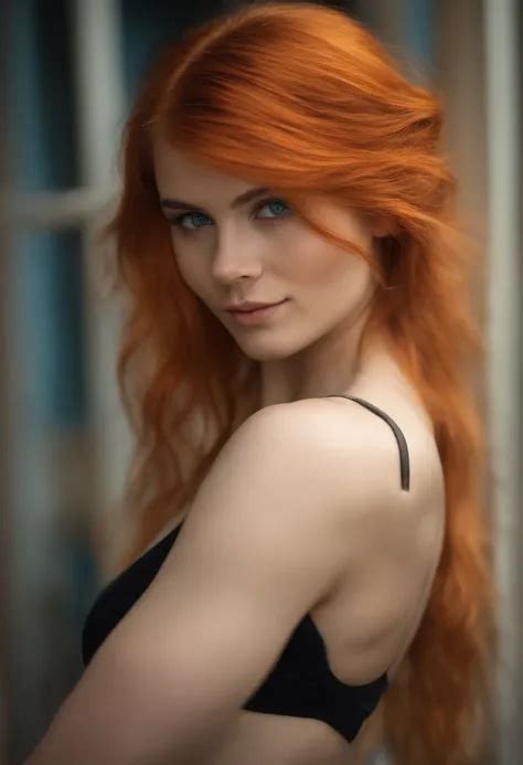 18 Years Old Girl Hirsute Orange Hair Green Eyes Muscular Seaart Ai