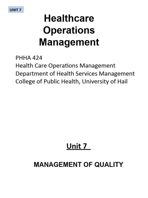 7 Operations Management Unit 7 Pdf Six Sigma Quality Management
