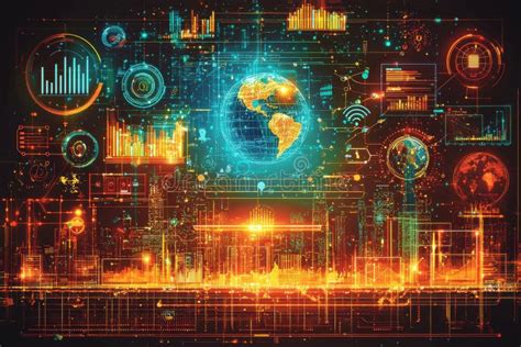 Digital World Map With Futuristic Data Analysis Interface Stock Image Image Of Visualization