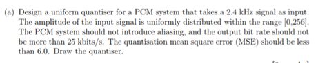 solved a design a uniform quantiser for a pcm system that