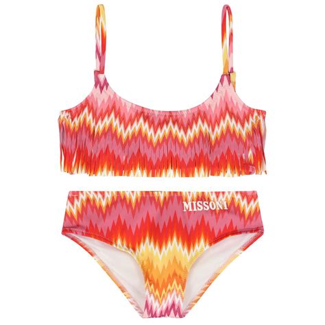 مايوه بنات بيكيني متعرج باللون الوردي والبرتقالي جونيور كوتور