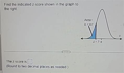 Solved Find The Indicated Z Score Shown In The Graph To The Chegg Com