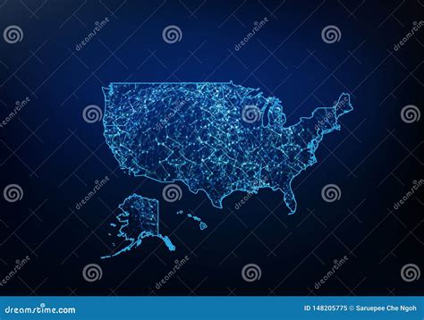 Abstract Of United State Of America Map Network Internet And Global Connection Concept Wire