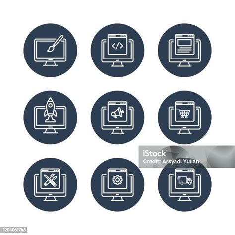 Computer Programming Icons Set Programmer Developer Stock Circle Line