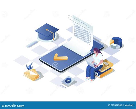 Learning Management System Concept 3d Isometric Web Scene Vector Illustration Stock