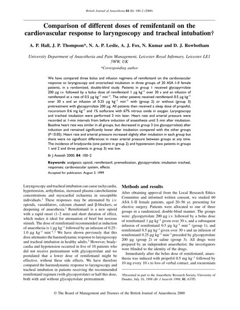 Pdf Comparison Of Different Doses Of Remifentanil On The