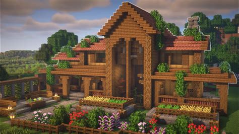 Minecraft How To Build A Large Farm House Tutorial Youtube
