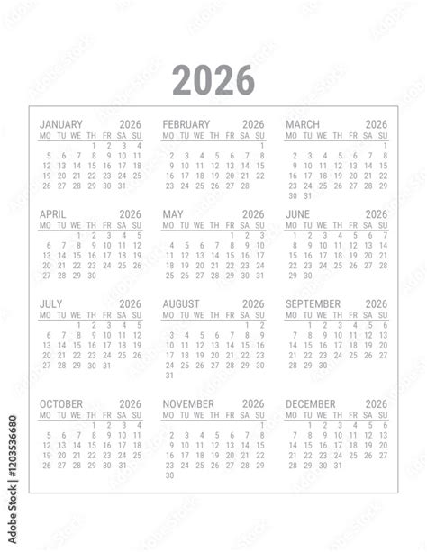 2026 Calendar Printable Us Letter Size 85x11 Monday Start Planner