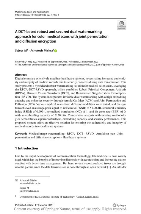 A Dct Based Robust And Secured Dual Watermarking Approach For Color Medical Scans With Joint