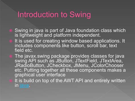 Swing Using Java With Various Components Pptx