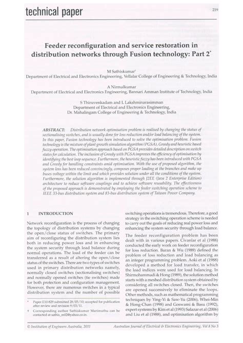 Pdf Feeder Reconfiguration And Service Restoration In Distribution Networks Through Fusion