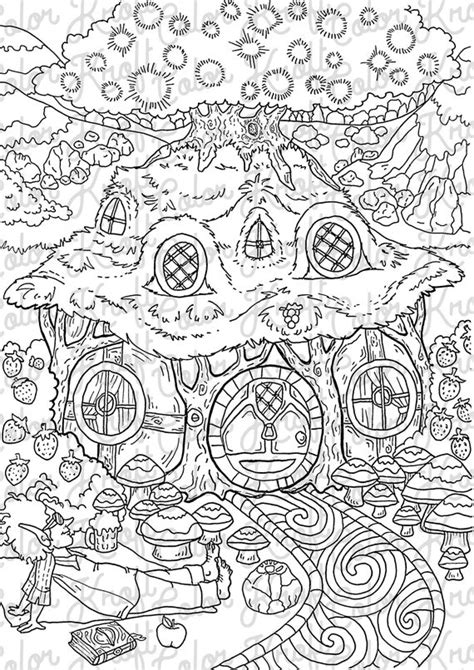 Tree Trunk Home Coloring Page Printable Coloring Page Etsy Australia
