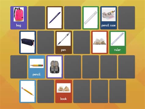 Classroom Objects Memory Game Matching Pairs