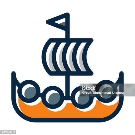 바이킹 선박 벡터 굵은 선은 개인 및 상업적 사용을 위한 어두운 색상 아이콘을 채웠습니다 0명에 대한 스톡 벡터 아트 및 기타 이미지 0명 가득 찬 고체 Istock