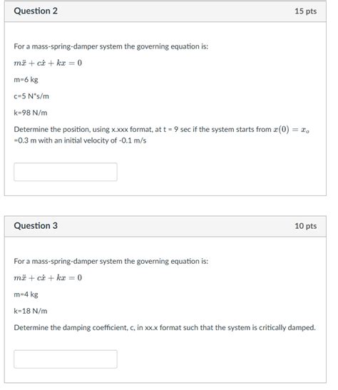 [solved] Question 2 For A Mass Spring Damper System The Gov