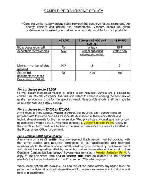 Sample Procurement Policy Free Download