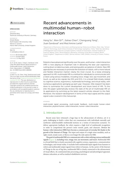 Pdf Recent Advancements In Multimodal Humanrobot Interaction