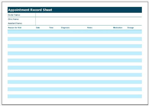 Appointment Sheet Printable